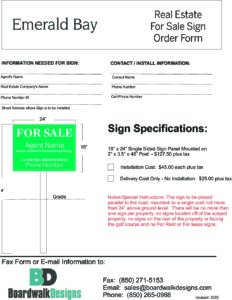 EMERALD BAY ORDER FORM | Boardwalk Designs | Emerald Coast Custom Signage