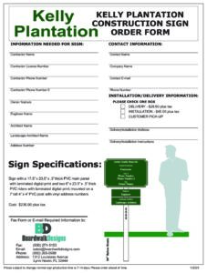 KELLY PLANTATION SITE SIGN ORDER FORM | Boardwalk Designs | Emerald ...